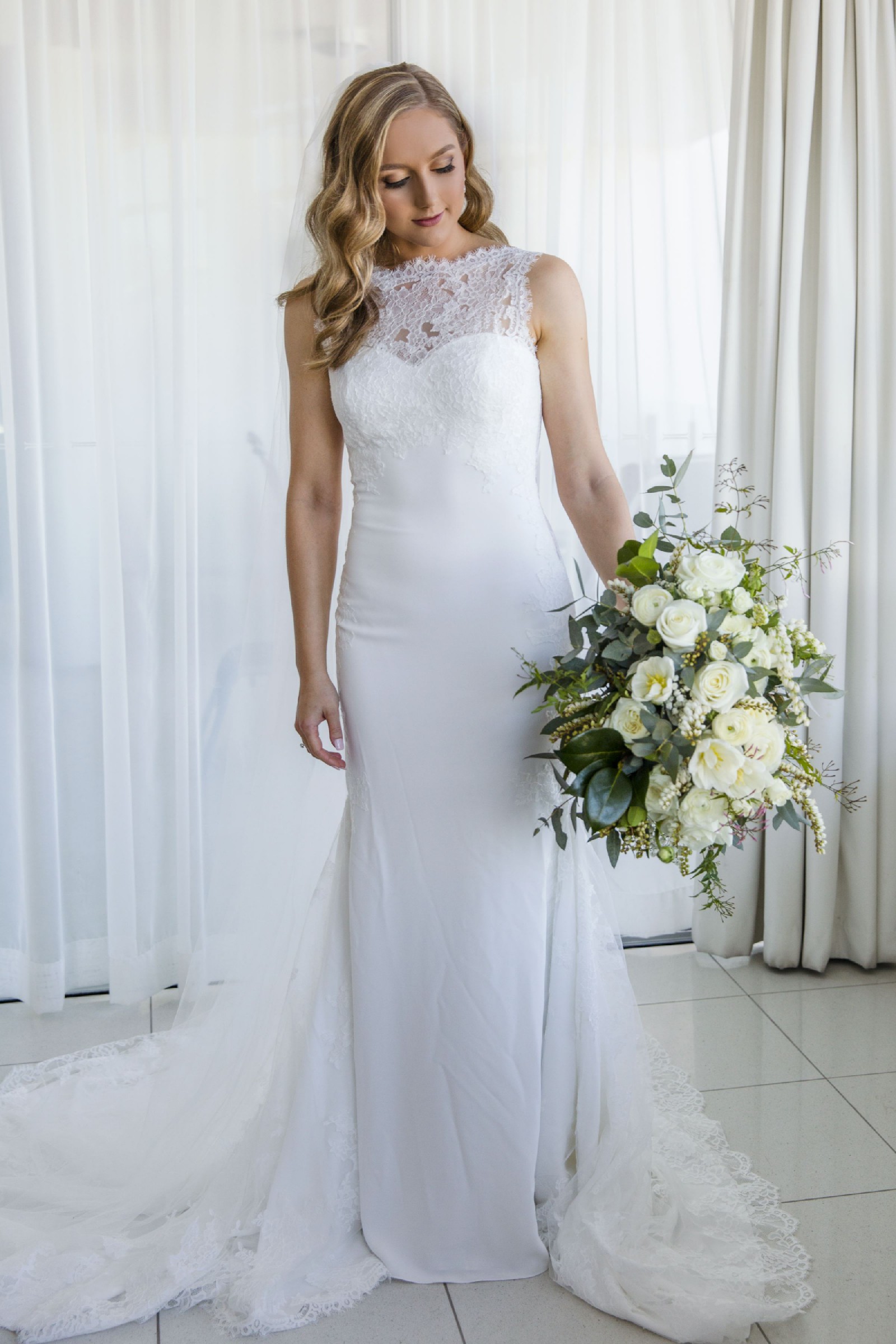 Pronovias Oreste - Blanco Natural - Off White Crepe & Tule Used Wedding ...