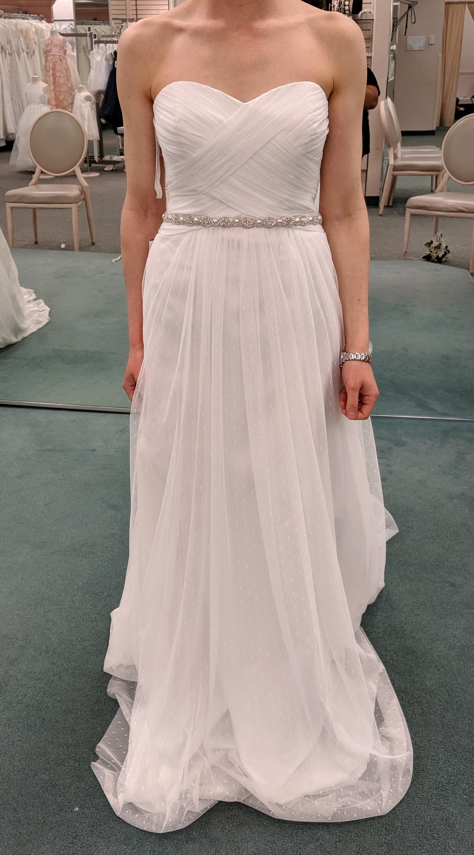 David s Bridal Galina Swiss Dot Tulle Empire Waist Soft Wedding G New 